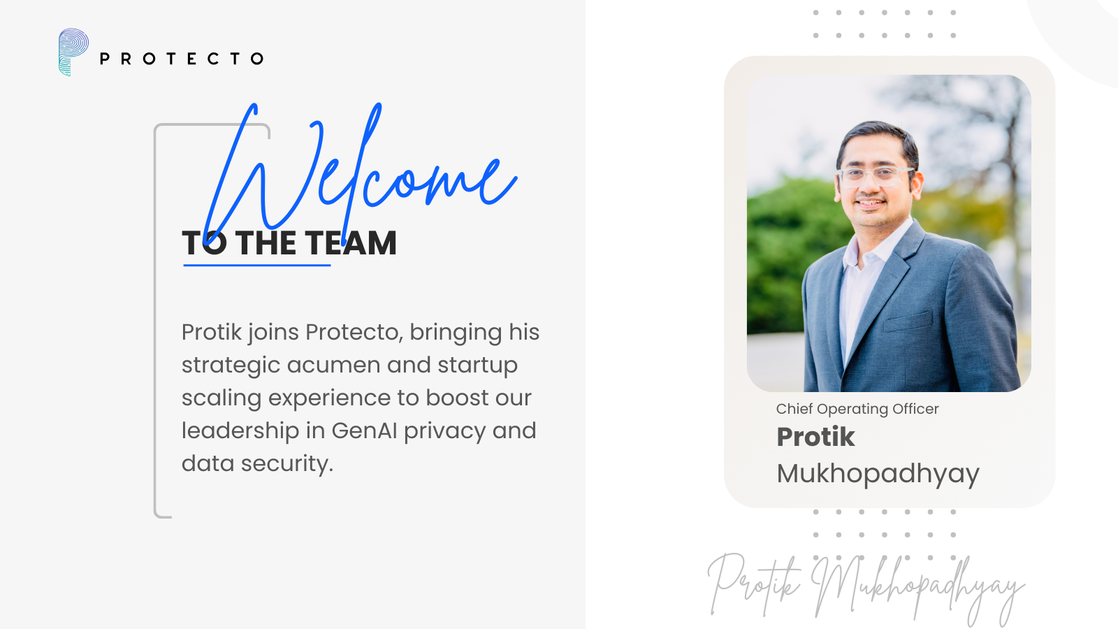 Protik Mukhopadhyay Joins Protecto.ai As Chief Operating Officer – Meet Our New Leader